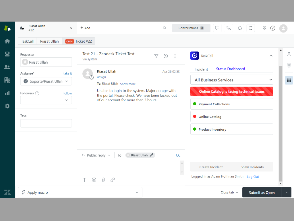 TaskCall App Integration with Zendesk Support