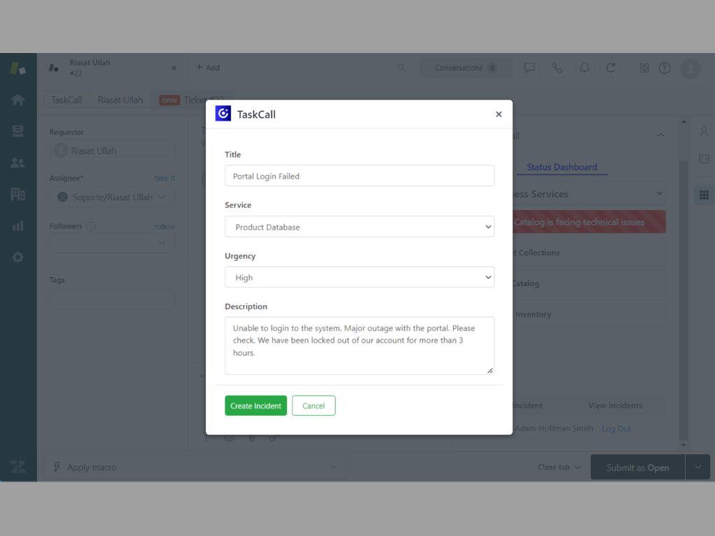 TaskCall App Integration with Zendesk Support